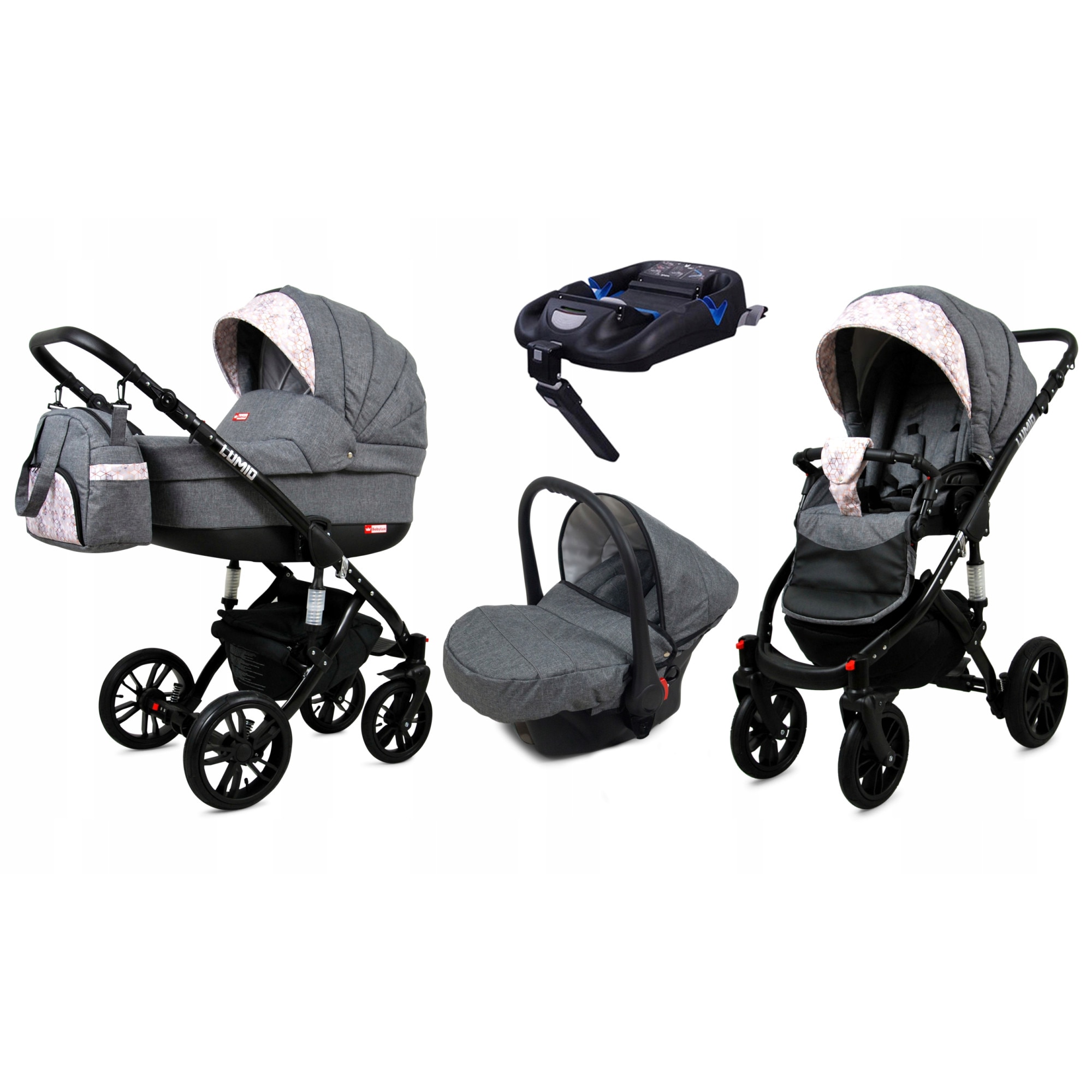 Carucior pentru copii, BabyLux, 4 in 1, Bumbac/Aluminiu, Reversibil ...