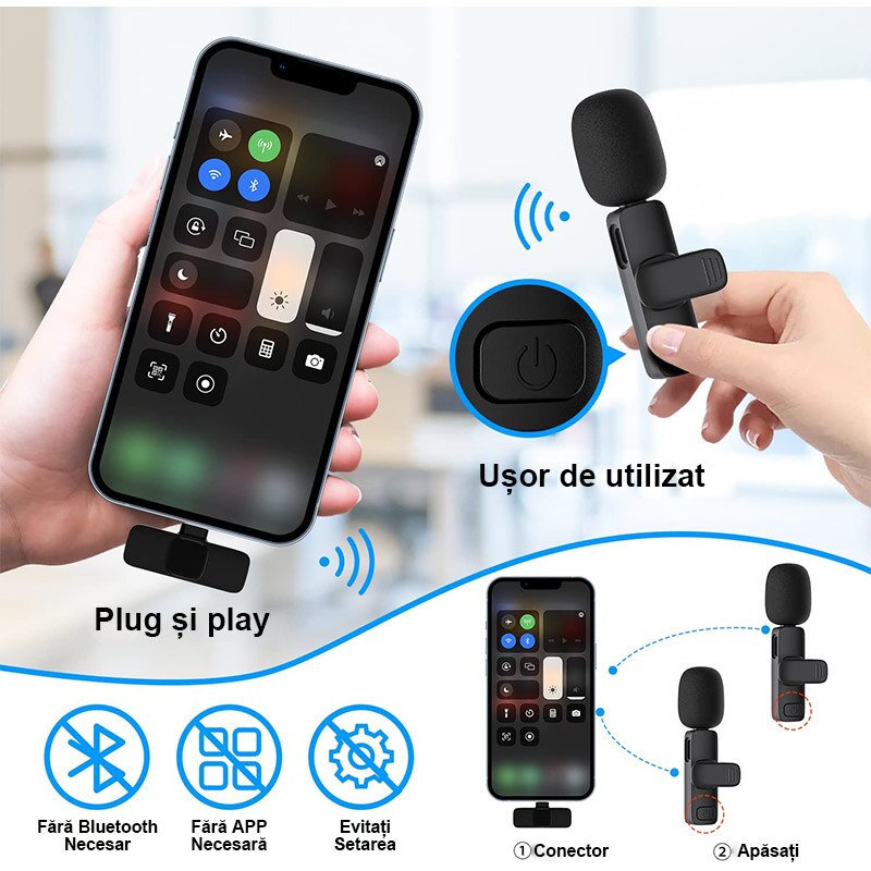 Set de 2 microfoane profesionale, Compatibil cu IOS, Condensator ...