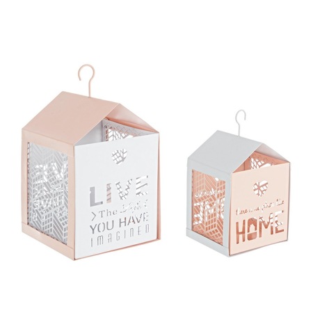 Set 2 felinare suspendabile din metal alb roz Armonia 11 cm x 11 cm x ...