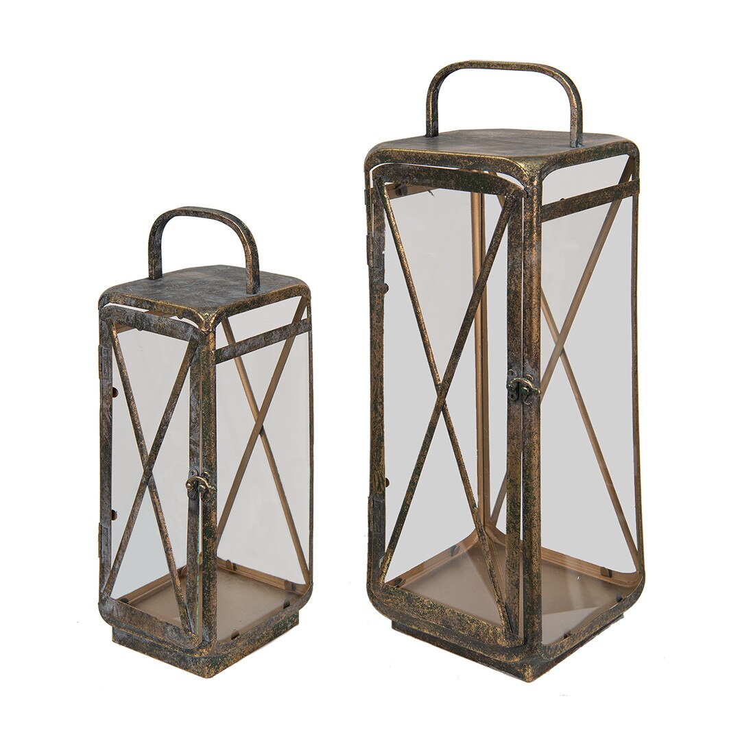 Set 2 felinare metal 21x21x55, 16x16x41 cm - eMAG.ro