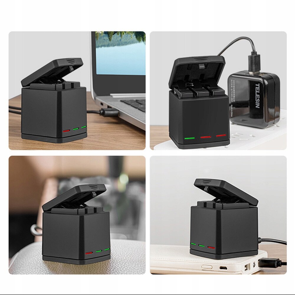 Set incarcator tip carcasa si 2 acumulatoare camera video sport Telesin ...