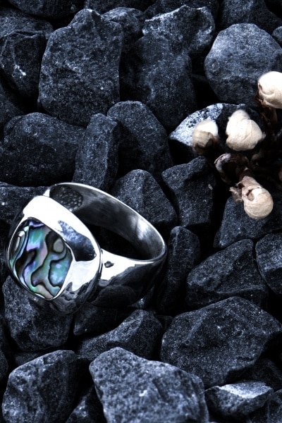 Inel de argint pentru dama "Valuri de mare" 20 mm - 63, Sidef regal ...