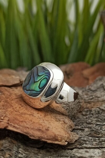 Inel de argint pentru dama "Valuri de mare" 20 mm - 63, Sidef regal ...