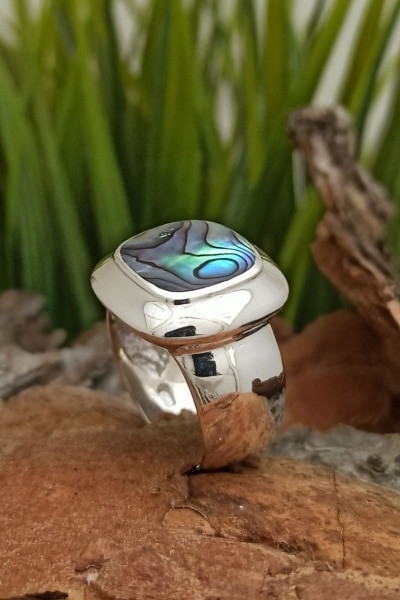 Inel de argint pentru dama "Valuri de mare" 20 mm - 63, Sidef regal ...