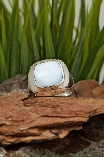 Inel de argint pentru dama "Valuri de mare" 20 mm - 63, Sidef regal ...