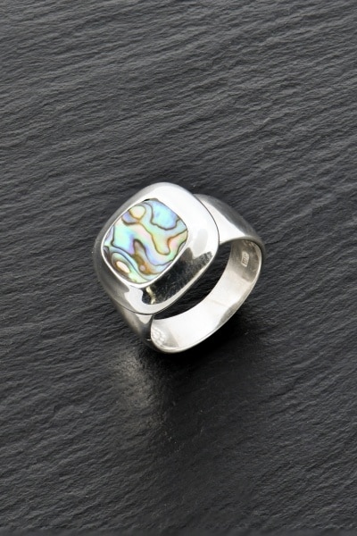 Inel de argint pentru dama "Valuri de mare" 20 mm - 63, Sidef regal ...