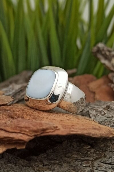 Inel de argint pentru dama "Valuri de mare" 20 mm - 63, Sidef regal ...