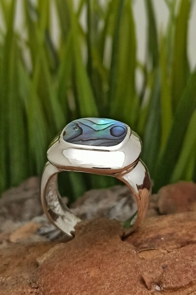 Inel de argint pentru dama "Valuri de mare" 20 mm - 63, Sidef regal ...