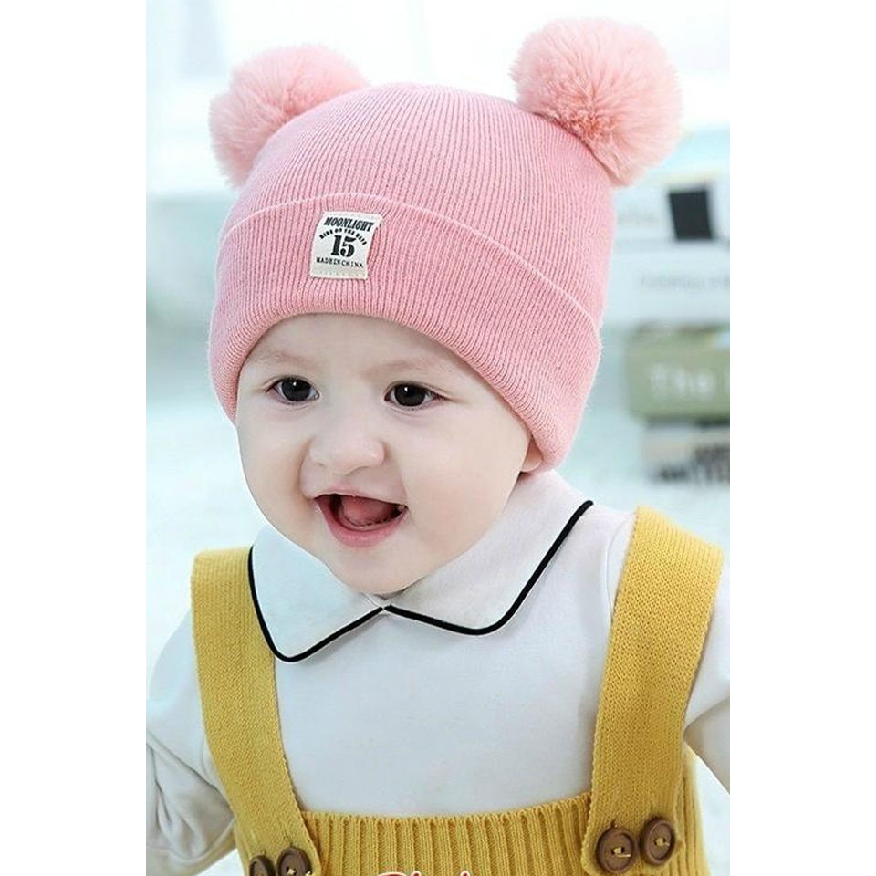 Set caciula pentru iarna cu fular pentru copii, model cu urechi pom pom ...