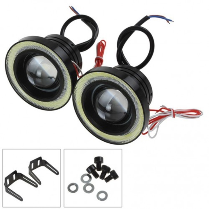 Set 2 proiectoare auto cu LED Angel Eyes, 76mm, iKlassQeer - eMAG.ro