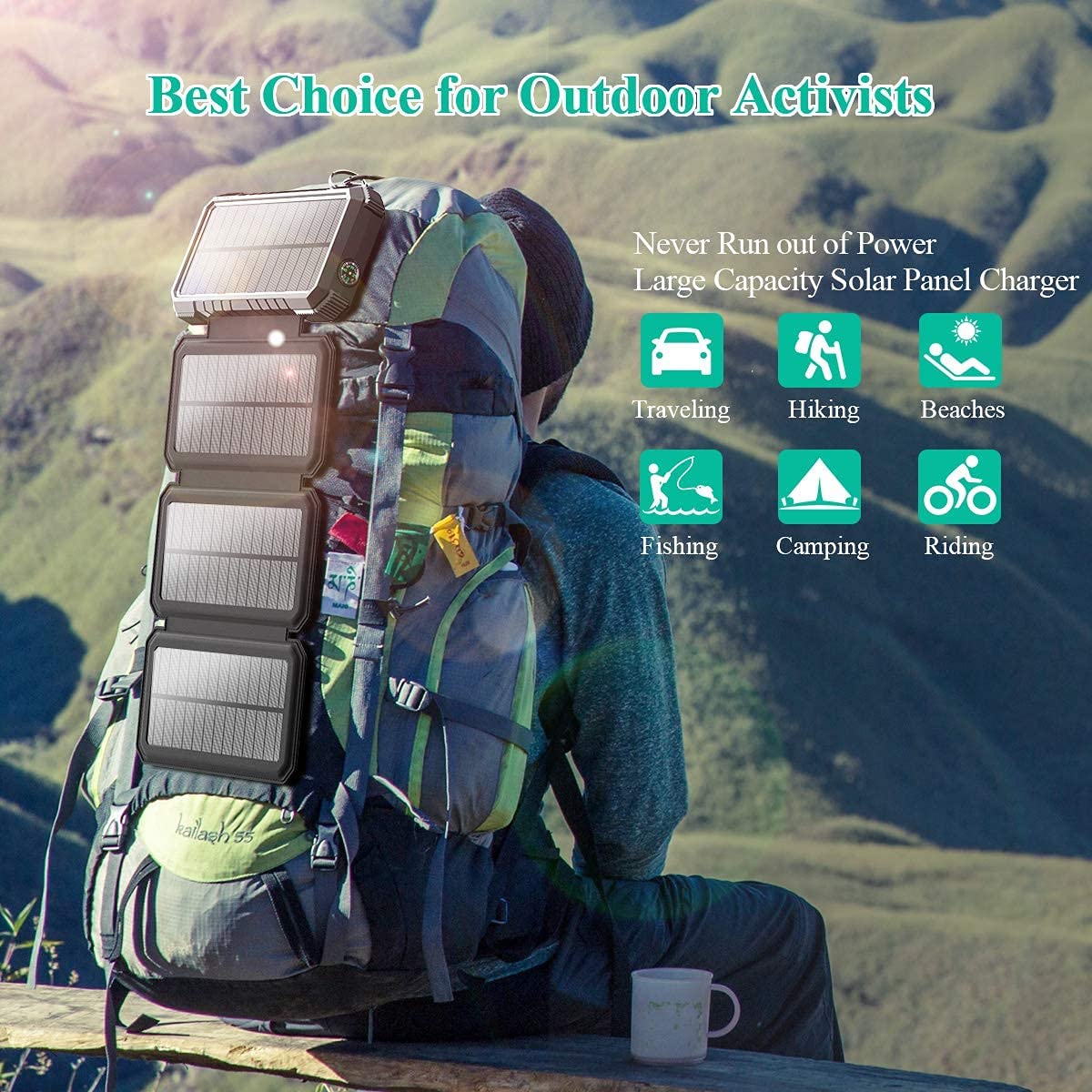 Външна соларна батерия, 20000 mAh, 18W, Черен - eMAG.bg