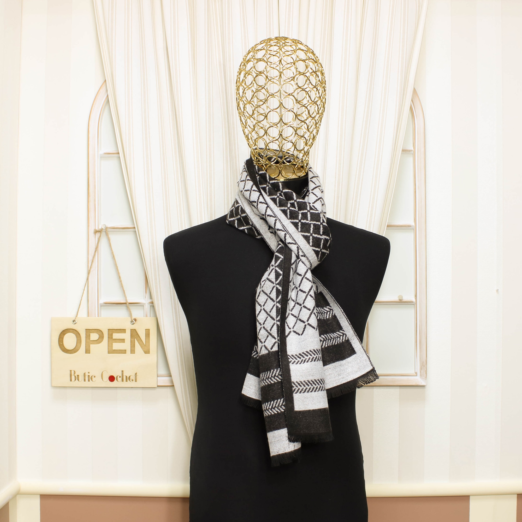 Esarfa barbati, din casmir / pashmina, cu model stilizat, 30 x 188 cm ...