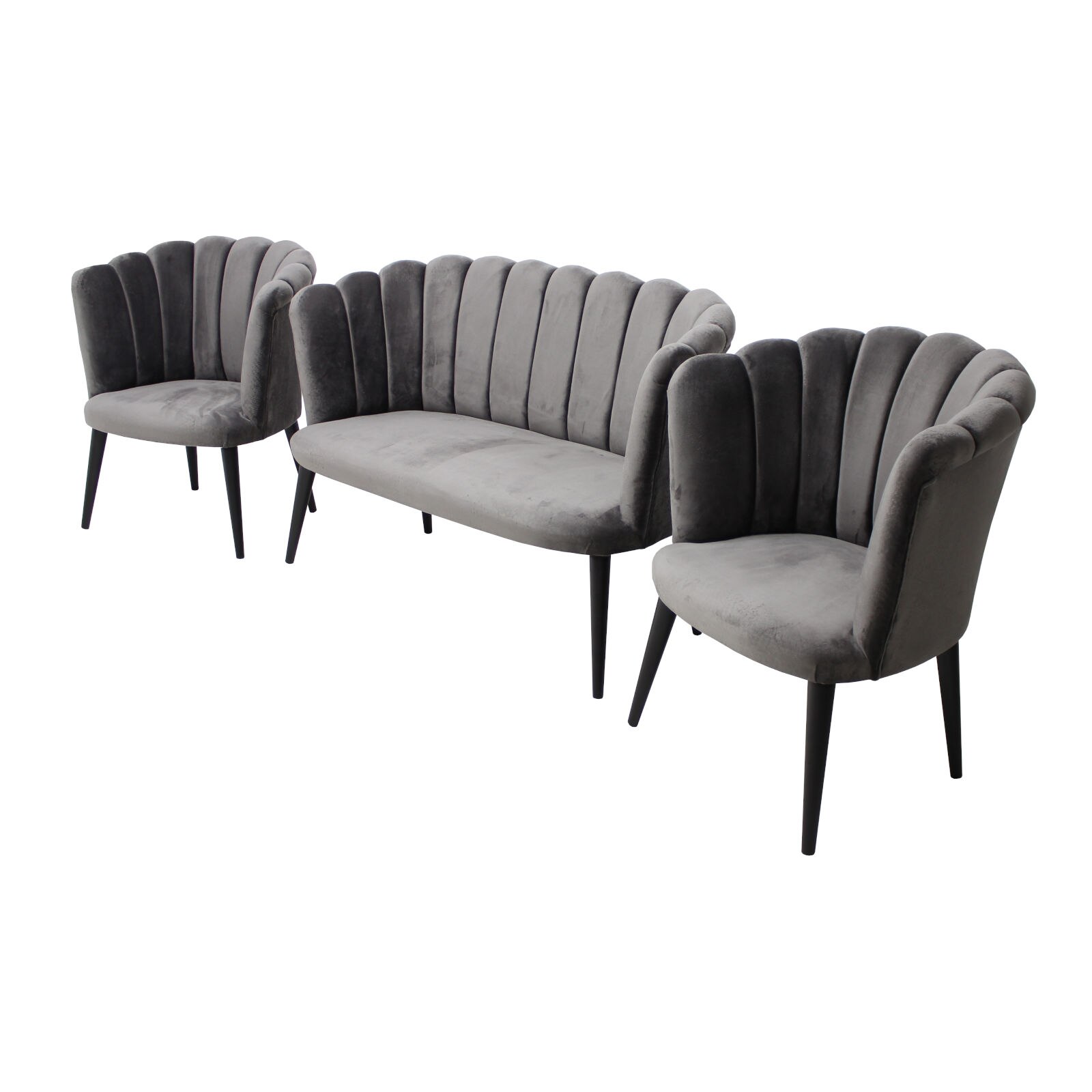 Canapea Lara, cu picioare din lemn, tapiterie din material textil, gri ...