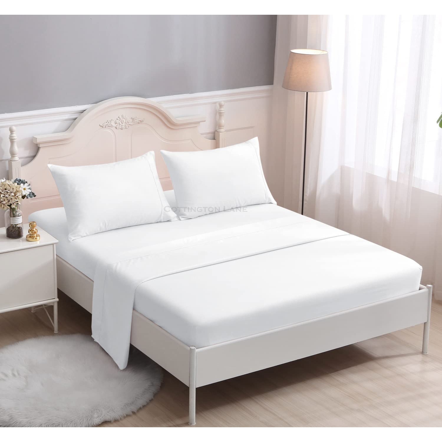 Cearceaf de pat cu elastic din bumbac ranforce 100%, 260 x260 cm alb ...