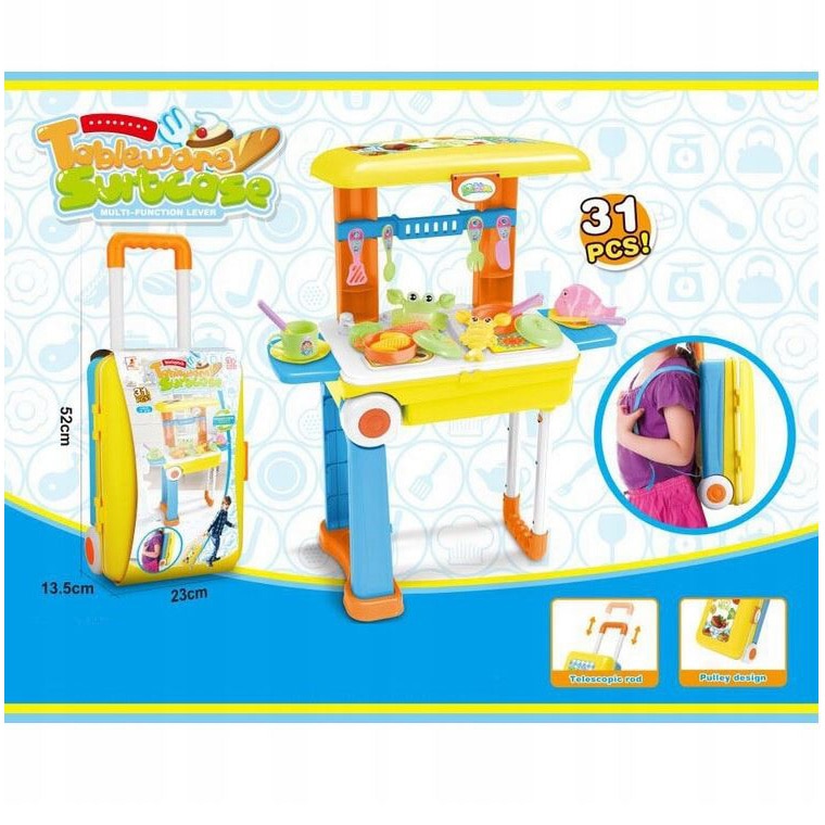 Set Bucatarie 3 in 1, Troller, Masuta Bucatarie cu accesorii si Rucsac ...