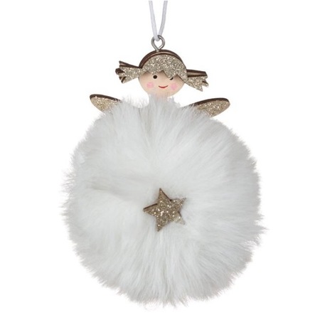 Set 4 ornamente pentru bradul de Craciun, ingeras, cu blanita, alb ...