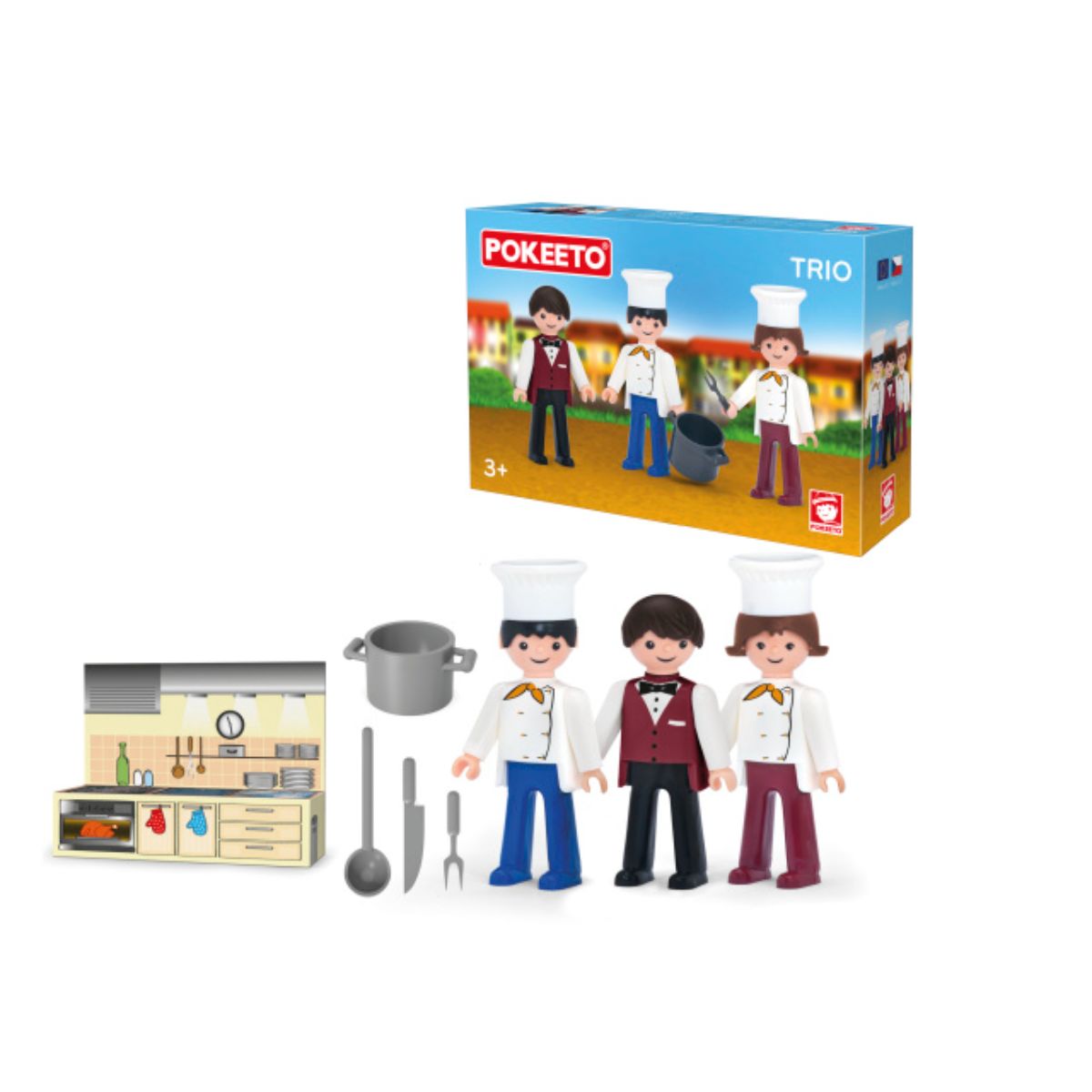 Set de 3 figurine cu accesorii echipa bucatari si ospatar, 10 cm ...