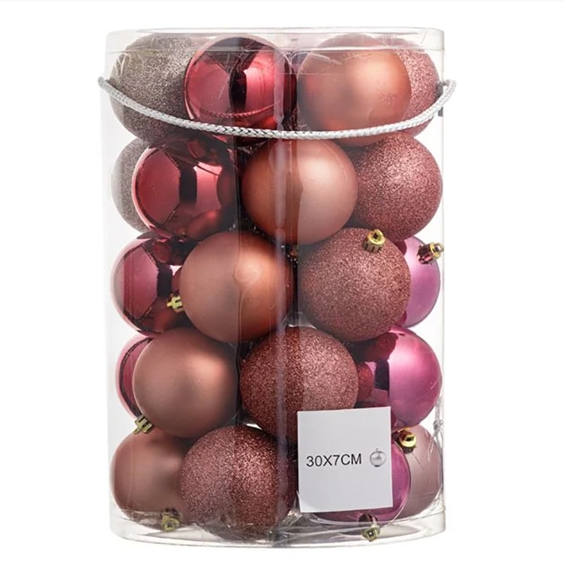 Комплект коледни топки за елха, 30 броя, 7 см, Гланц, Мат, Блясък ...