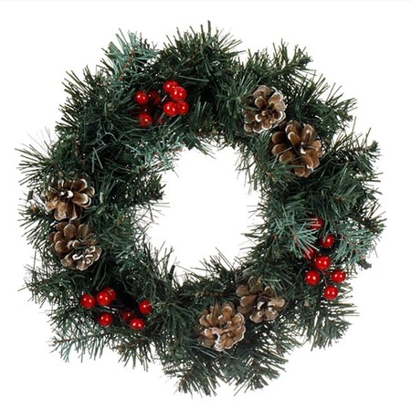 Коледен венец, Елови клонки, Шишарки, Плодове, 40 см, Зелен - eMAG.bg
