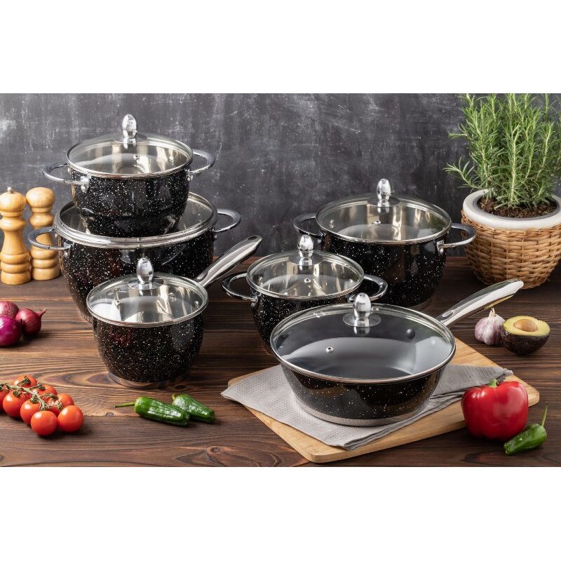 Set de vase de gatit din otel inoxidabil 12 buc 18/10 EB-4051 - eMAG.ro