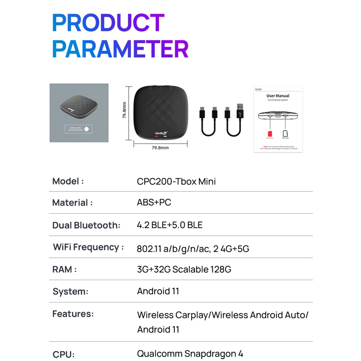 Adaptor CarlinKit AI T-Box Mini, sistem operare Android 11, SIM 4G ...