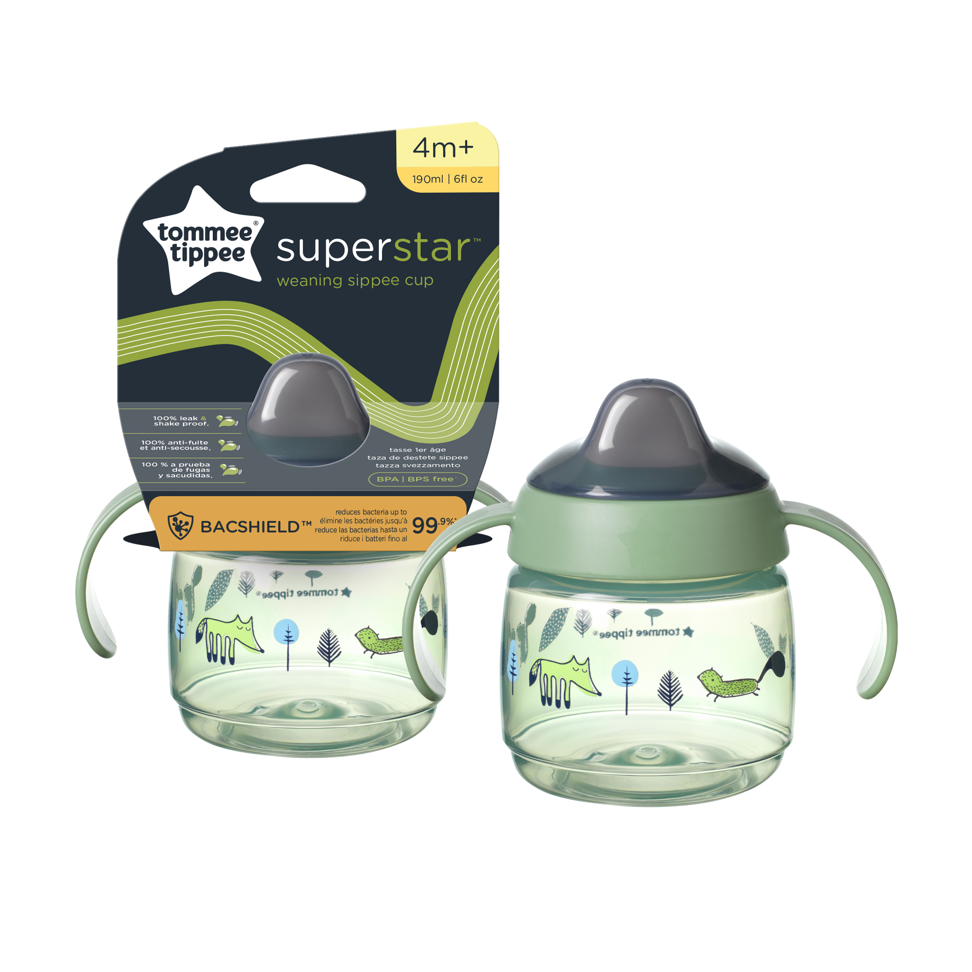 Cana Tommee Tippee Sippee cu protectie BACSHIELD ™ si capac, 190 ml, 4 luni +, Verde - eMAG.ro