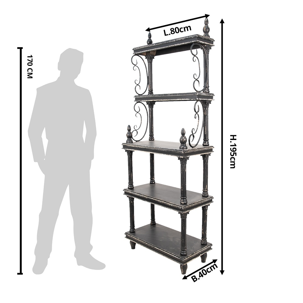 Raft 5 polite lemn negru antichizat 80x40x195 cm - eMAG.ro