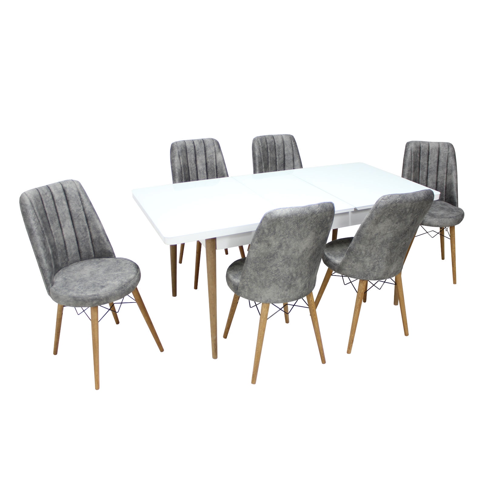 Set masa extensibila Alba, sticla securizata cu 6 scaune Apollo gri ...