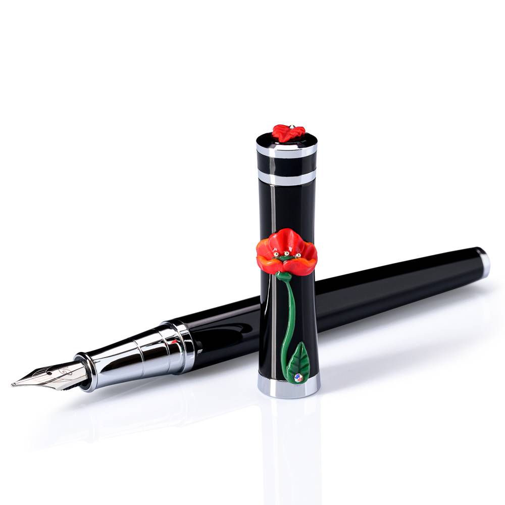 Stilou Roxi Floarea de mac pentru femei, penita M, convertor cerneala ...