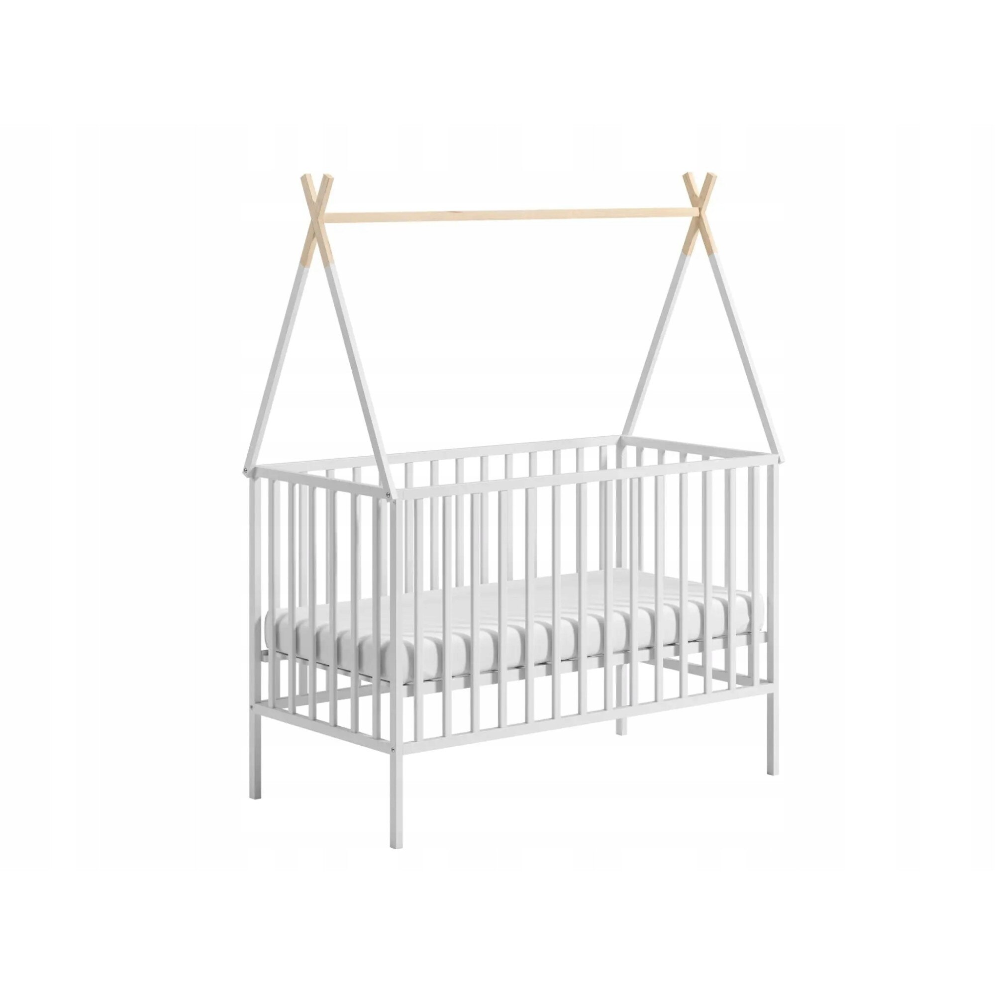 Pat de copil cu saltea, Tipi, Lemn, 120x60 cm, Alb - eMAG.ro