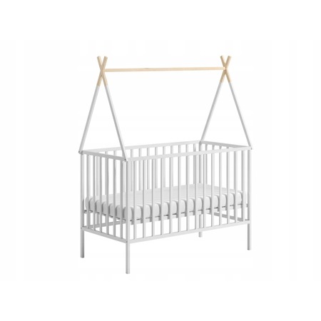 Pat de copil cu saltea, Tipi, Lemn, 120x60 cm, Alb - eMAG.ro