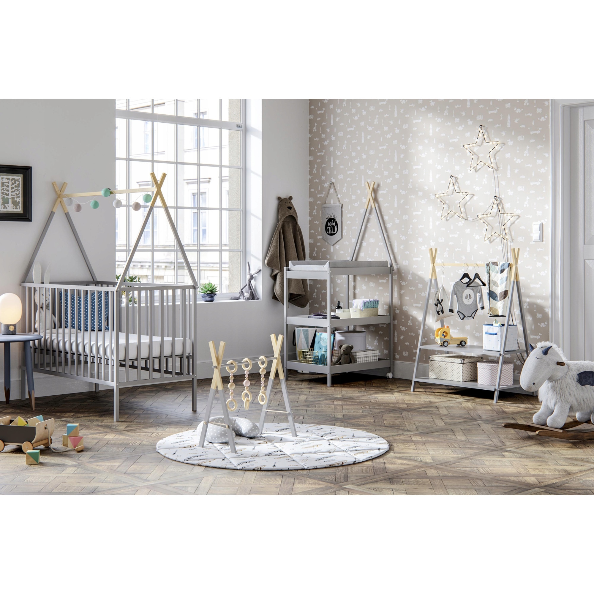 Pat de copil cu saltea, Tipi, Lemn, 120x60 cm, Alb - eMAG.ro