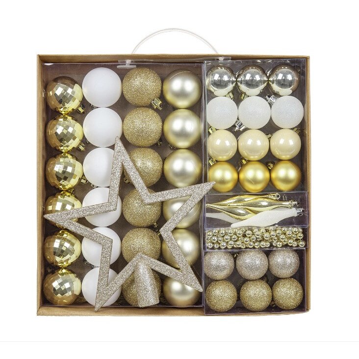 Комплект от 50 коледни топки и връх за елха Kring, Бял/Златист - eMAG.bg