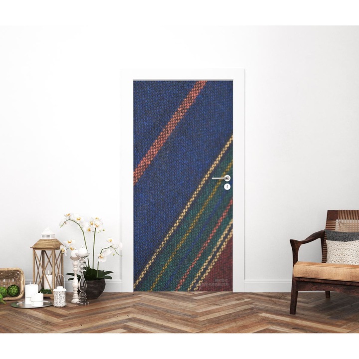 Autocolant pentru usa, Linii textile, multicolor, 90 x 220 - eMAG.ro