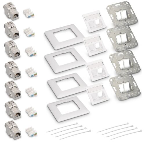 Set 4 Prize duble de retea RJ45 10G cu 8 mufe CAT 6A, Kwmobile, Alb ...