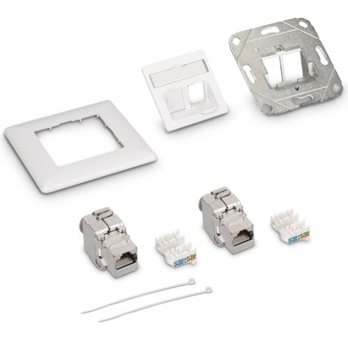 Set 1 Priza dubla de retea RJ45 10G cu 2 mufe CAT 6A, Kwmobile, Alb ...