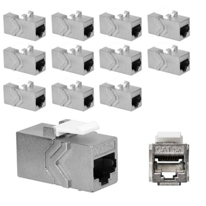 Set 12 Mufe pentru cabluri Ethernet RJ45 si Cat 6A, Kwmobile, Argintiu ...