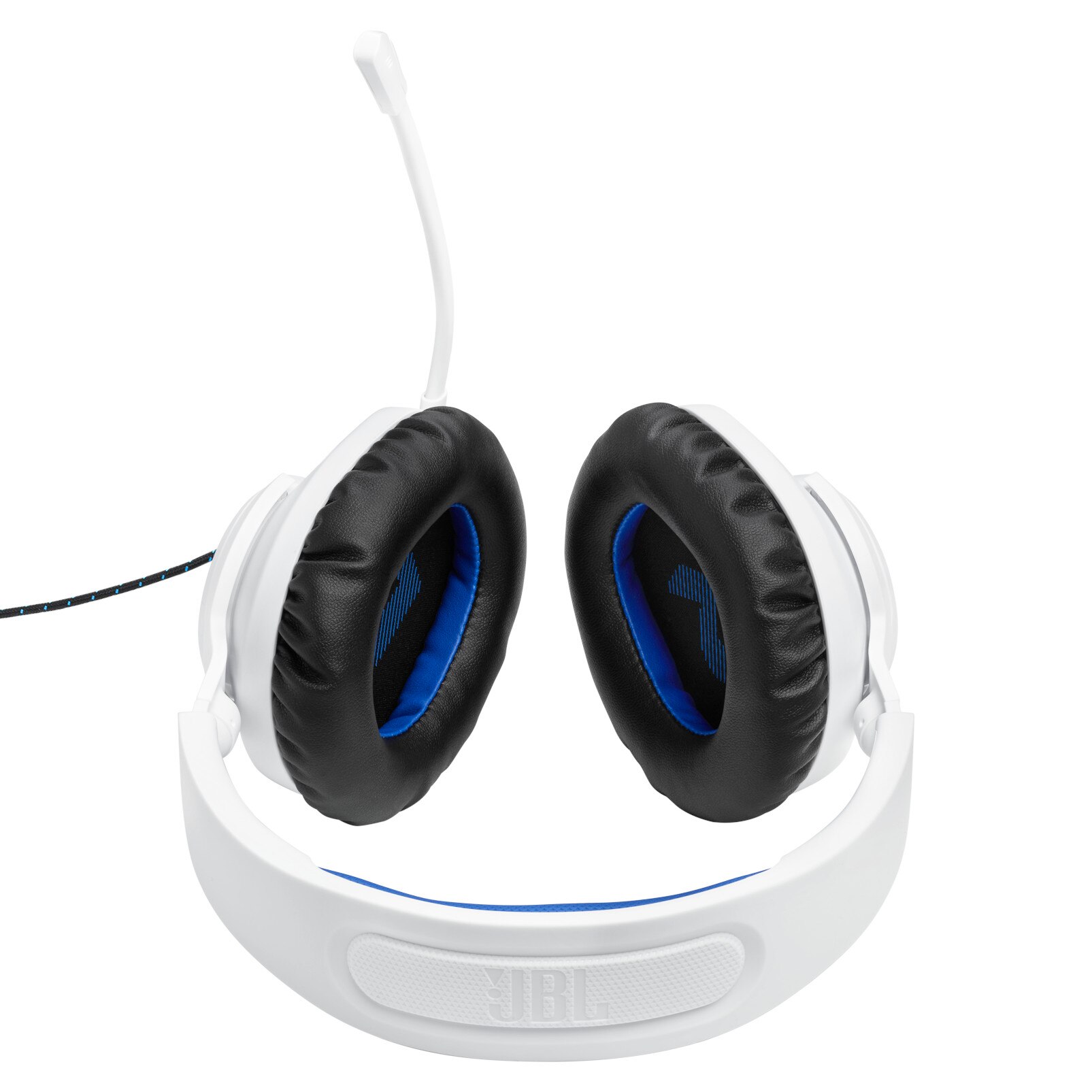 Casti Gaming JBL Quantum 100P, microfon detasabil, alb-albastru - eMAG.ro