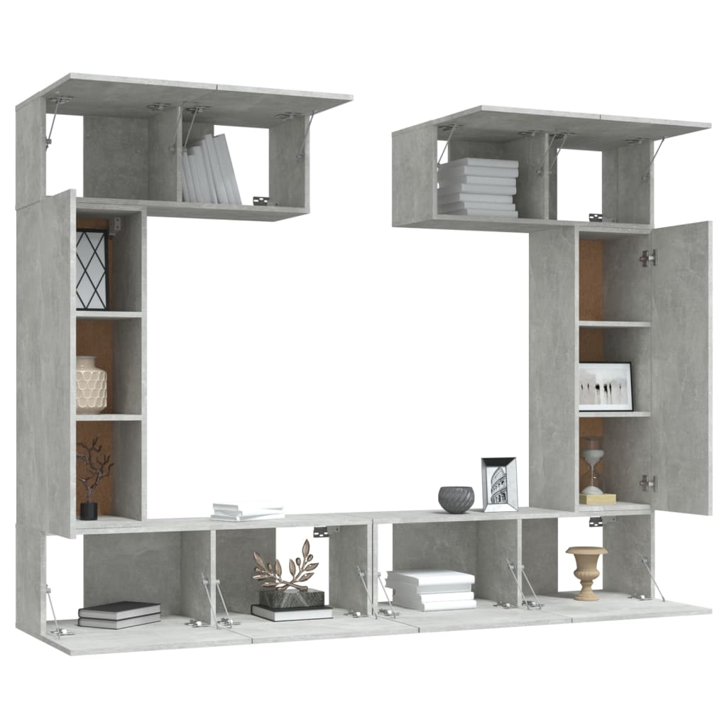 Set dulap TV, 6 piese, gri beton, lemn prelucrat, Furniture,635799 ...
