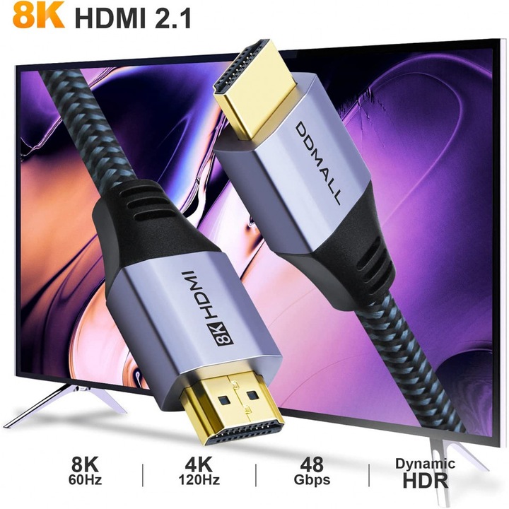 Set de cabluri HDMI Ddmall, 3 piese, 8K, mov, 4,6 m - eMAG.ro