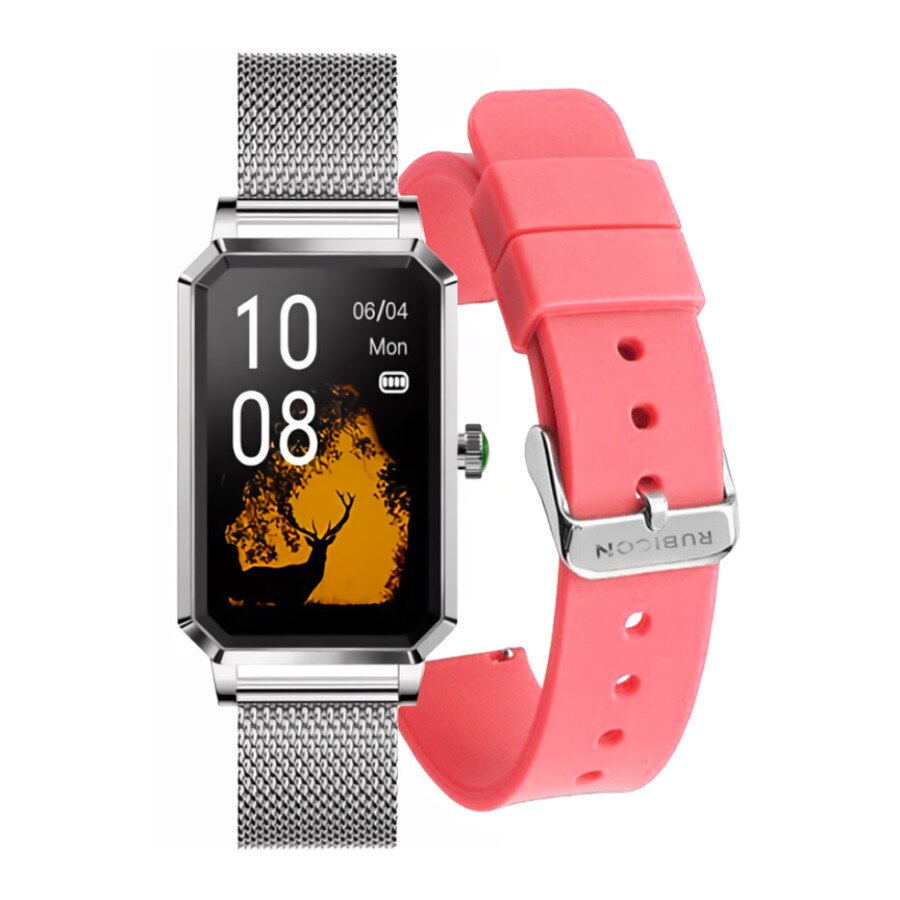 Smartwatch dama RNBE86 cu o curea cadou, Rubicon, Metal, Argintiu - eMAG.ro