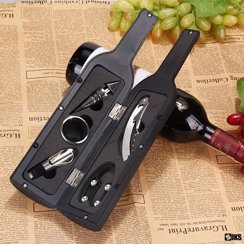 Set Accesorii Vin SIKS, 6 Piese Incluse, Ambalaj Sticla De Vin, Negru ...