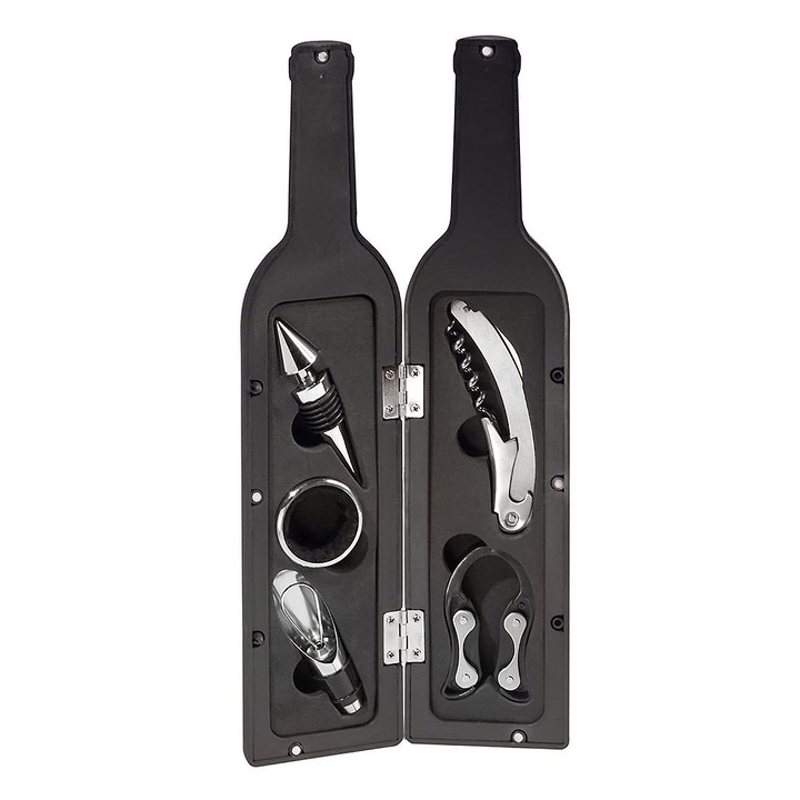 Set Accesorii Vin SIKS, 6 Piese Incluse, Ambalaj Sticla De Vin, Negru ...