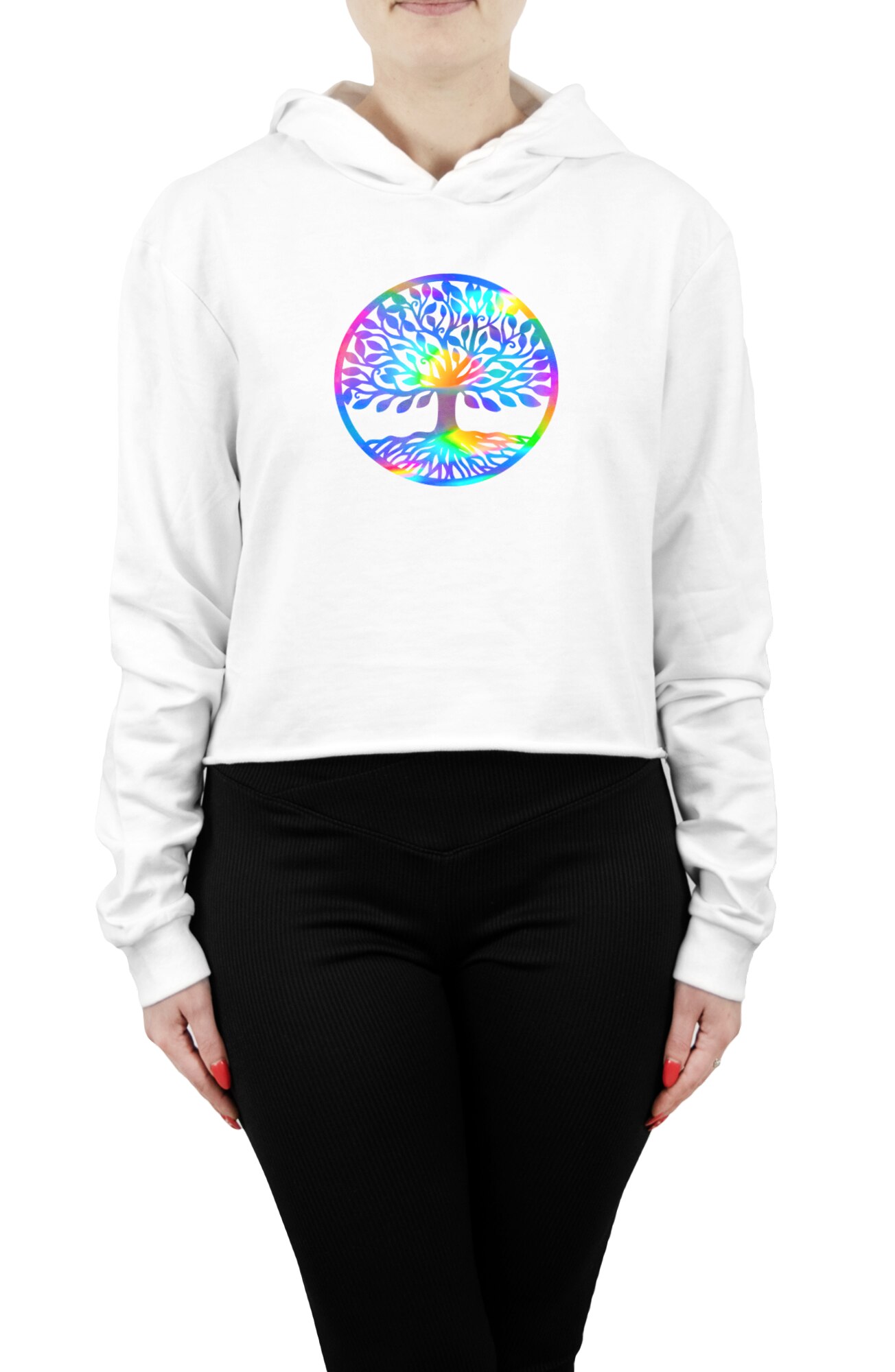 Hanorac dama, Copacul Vietii - Tree of Life, Crop, OVS, Alb, M - eMAG.ro