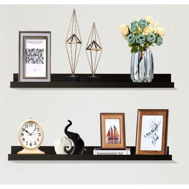 Set 2 rafturi perete MDF, negru, feronerie inclusa, Syamag, 55x12x7 cm ...