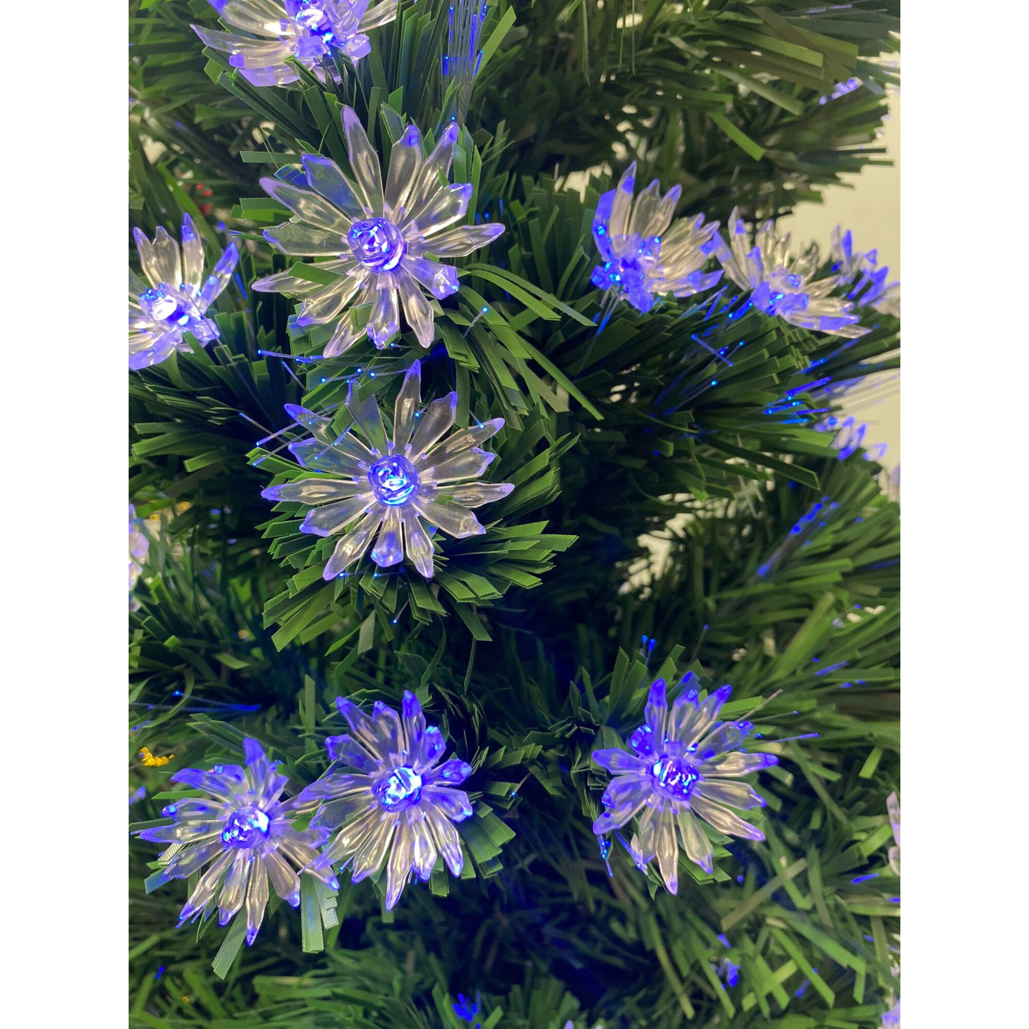 Brad artificial cu flori LED multicolore si fibra optica, 210 cm - eMAG.ro