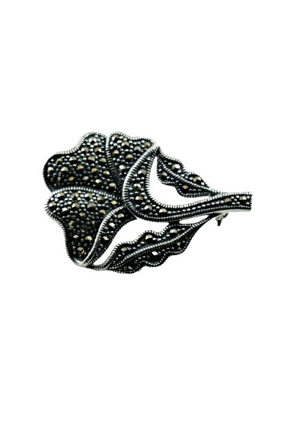 Brosa din argint 925 cu pietre semiperetioase marcasite model floare 3 ...