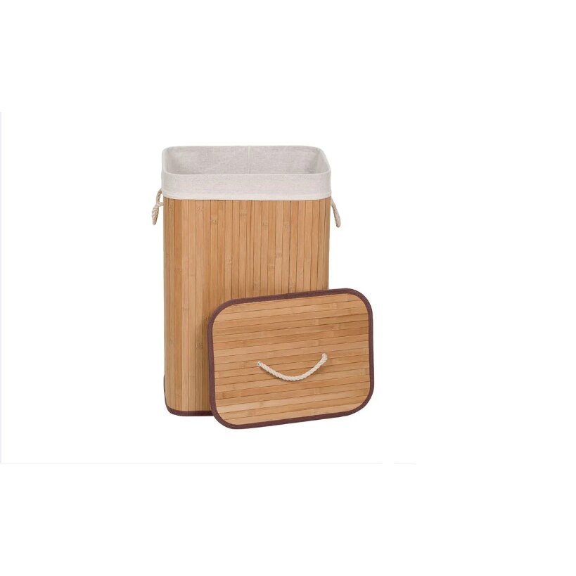 Cos de rufe din bambus de culoare naturala cu capac 40x30x60 cm - eMAG.ro