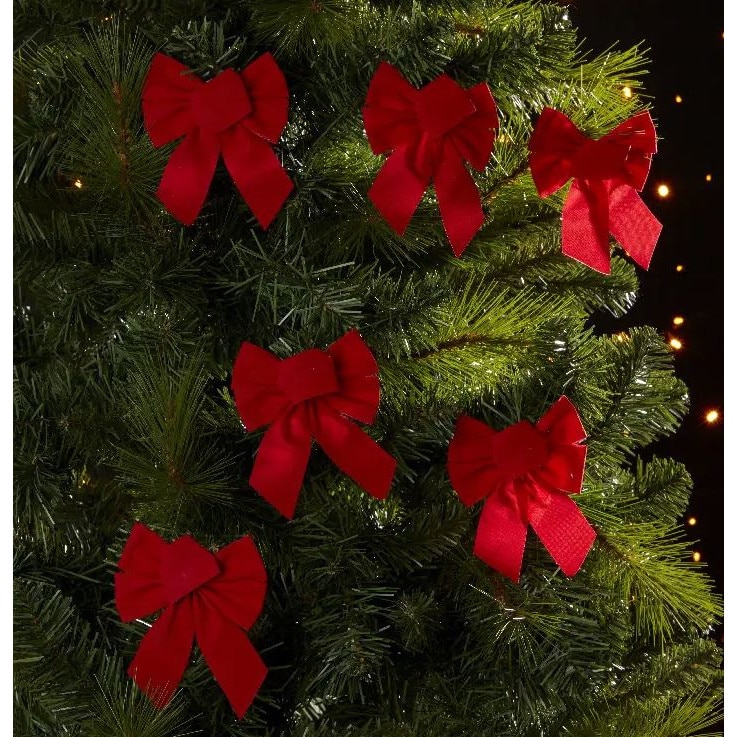 Set 6 fundite pentru brad, catifea, rosii, Syamag, 11x8 cm - eMAG.ro