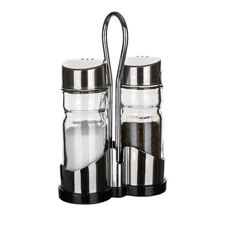Set 2 x Solnita cu suport sare si piper sticla-inox Banquet Culinaria ...